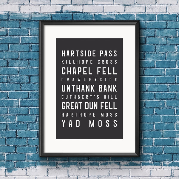 The Best Climbs of the North Pennines Cycling Print - Band of Climbers